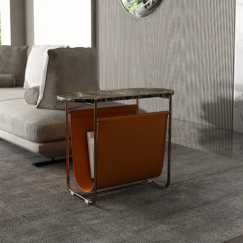 Agnes Side Table with Leather Magazine Rack - COMFY